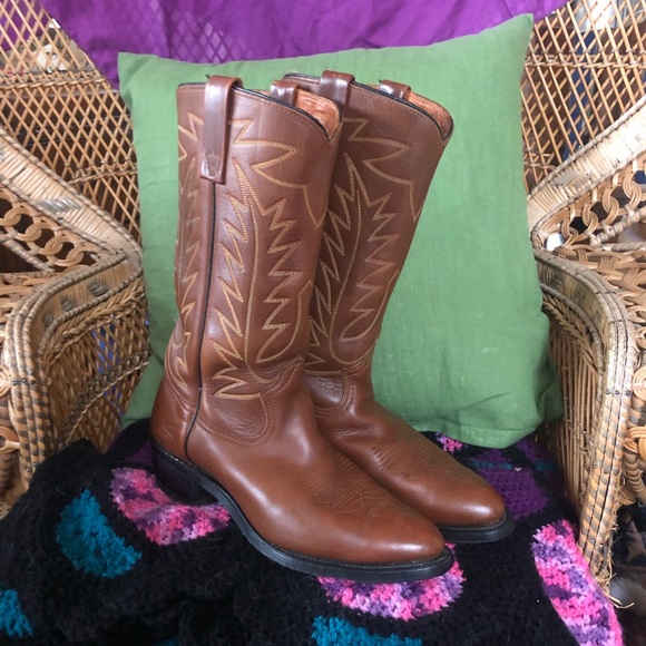Shoes | Vintage Rich Brown Leather Cowboy Western Boot Autumn Colors ...